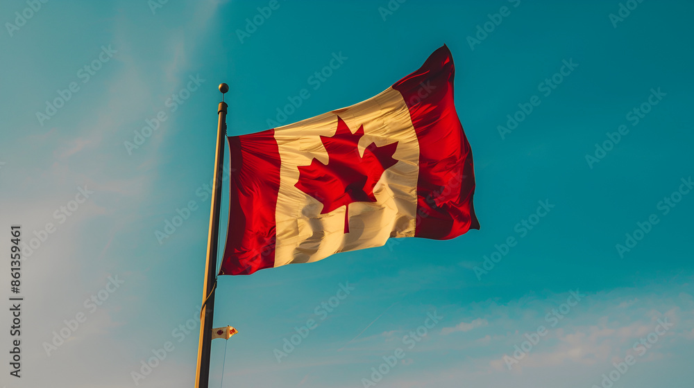 Majestic Canadian Flag Fluttering Proudly in the Wind Against Clear ...