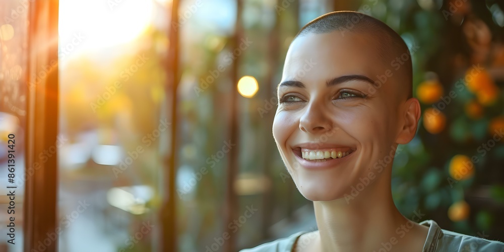 Woman with a shaved head smiling during chemotherapy A positive outlook ...
