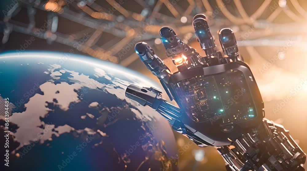 Stockvideon AI. Global communication technology concept. AI controls ...