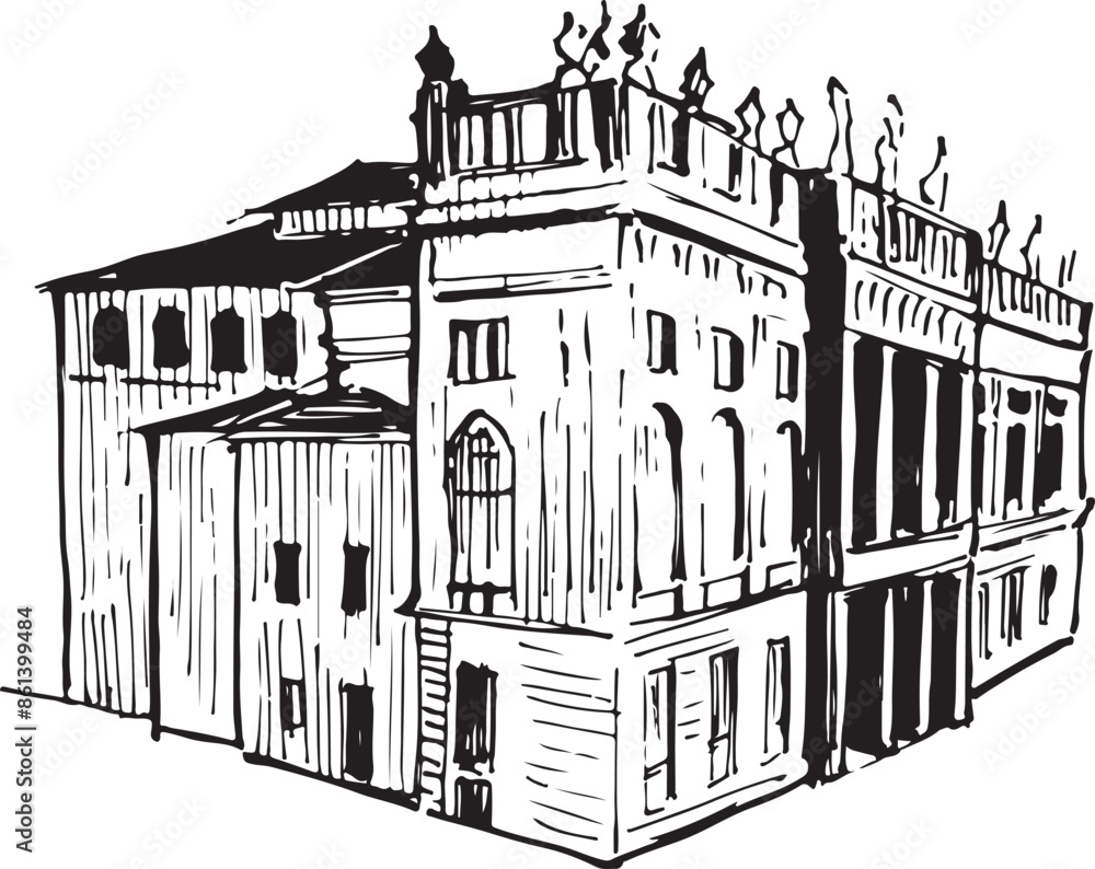 Vienna state opera ink illustration. Austria landmark sketches. Tourist ...