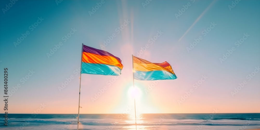 Aboriginal flag against bright sky and beach background evoking ...