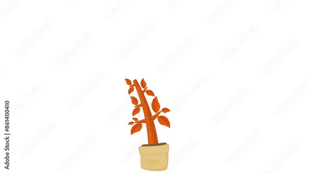 animated tree slowly moving with wind blowing, moving stems and green ...