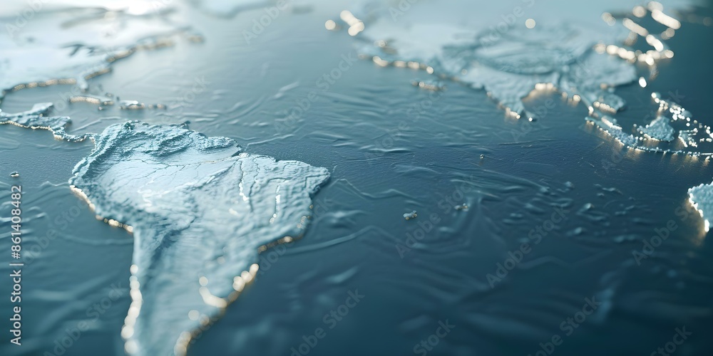 World map displaying ocean currents and climate with ambient lighting ...