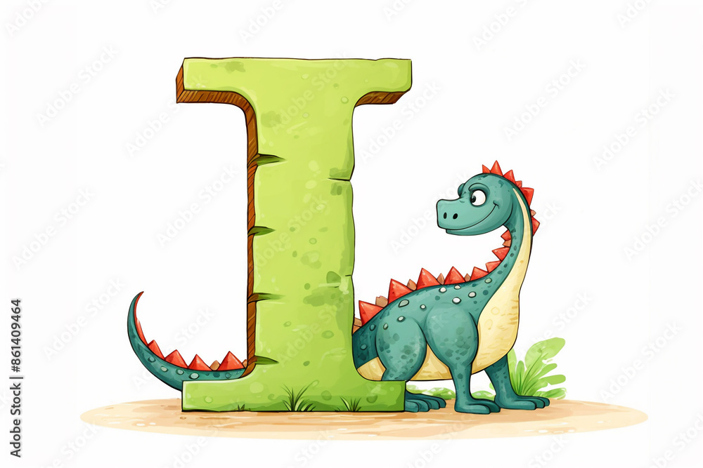Colorful dinosaur letter I for kids isolated on white background, funny ...