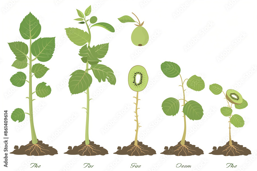 Kiwifruit growth stages. Kiwi ripening period progression. Life cycle ...