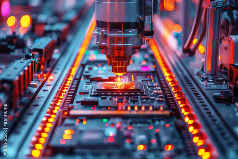 Precision robotic arm assembles microchips in semiconductor plant with ...