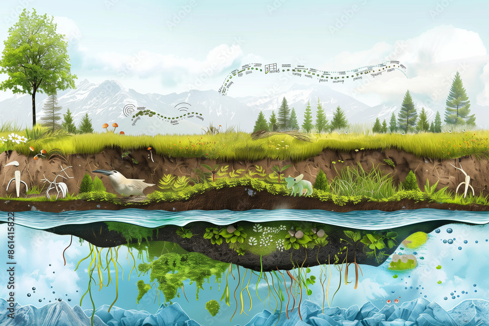 Nitrogen cycle illustration. Labeled educational natural chemical ...