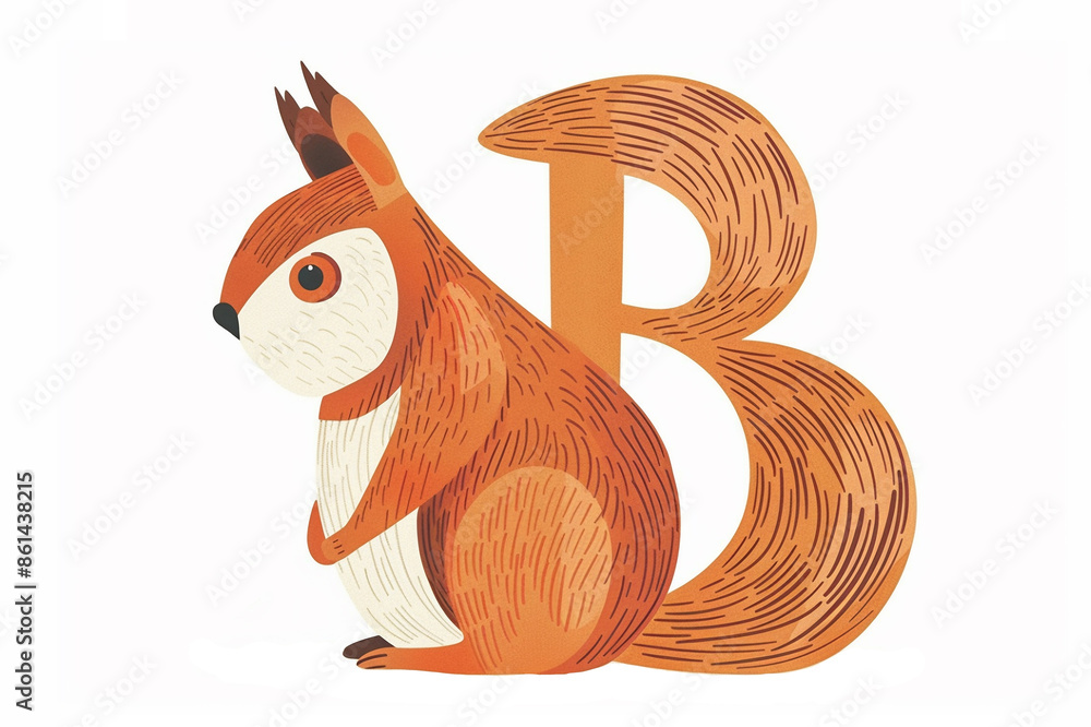Alphabet letter B in shape of cute squirrel character isolated on white ...