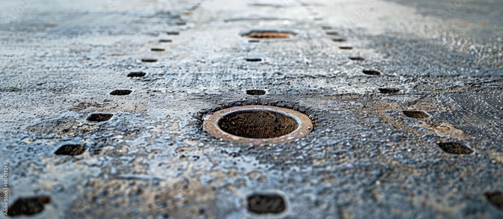 Close-up of uncovered drainage holes on outdoor concrete walkways ...