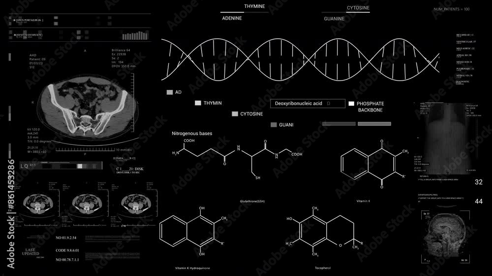 DNA Chemistry molecular structure formula. Medical UI monitoring MRI x ...
