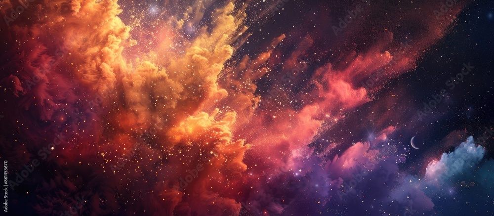 Colorful powders have exploded into an abstract background with a fake ...