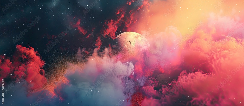 Colorful powders have exploded into an abstract background with a fake ...