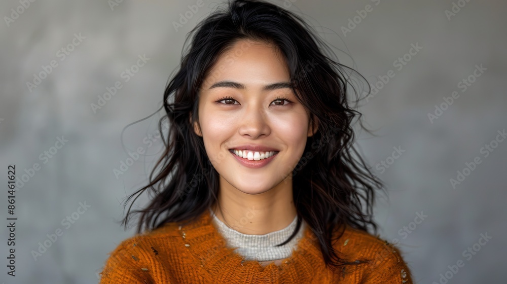 Beautiful korean woman smilling white teeth, 25 year old, black hair ...
