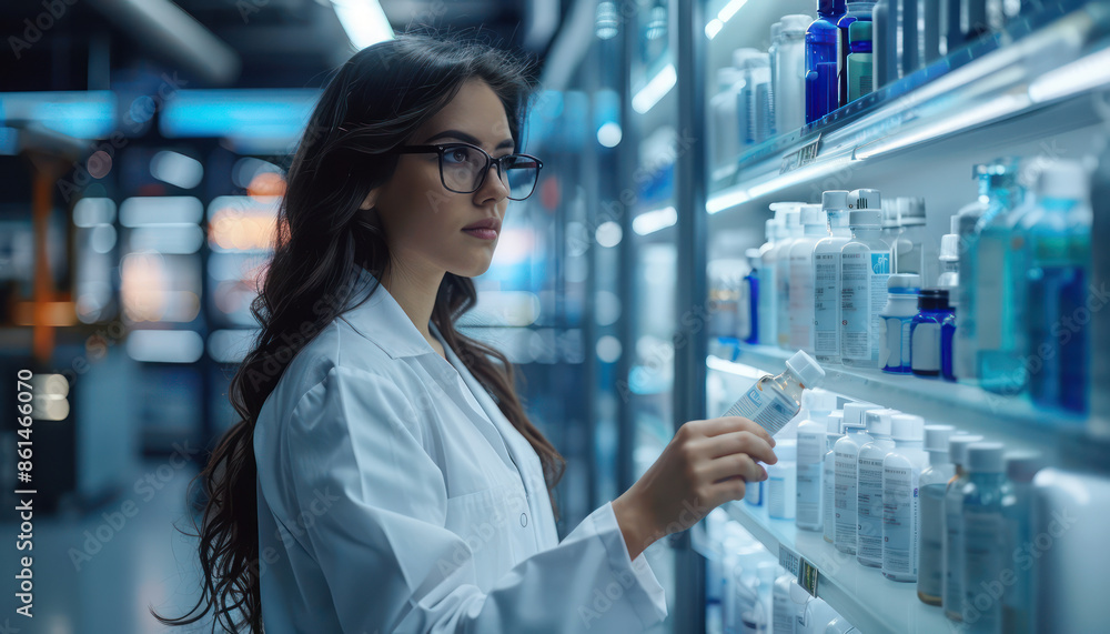 Pharmacist Checking Digital Order Screen for Accuracy in High Tech ...