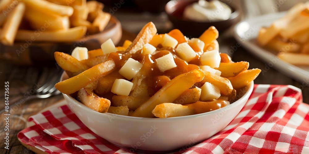 Traditional Canadian poutine served at Canada Day celebration. Concept ...