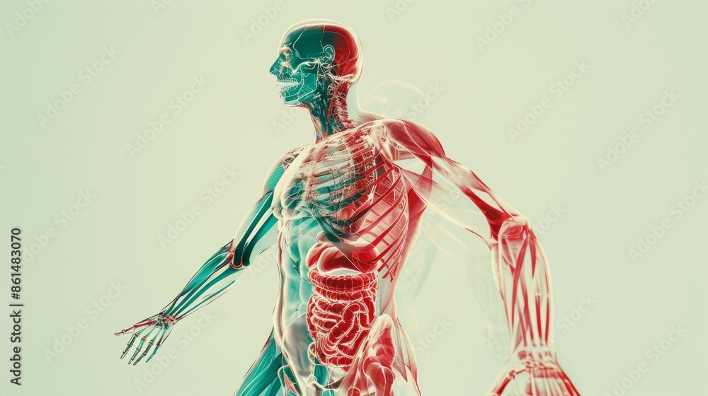 Digital artwork depicting a cross-section of the human body's organs ...