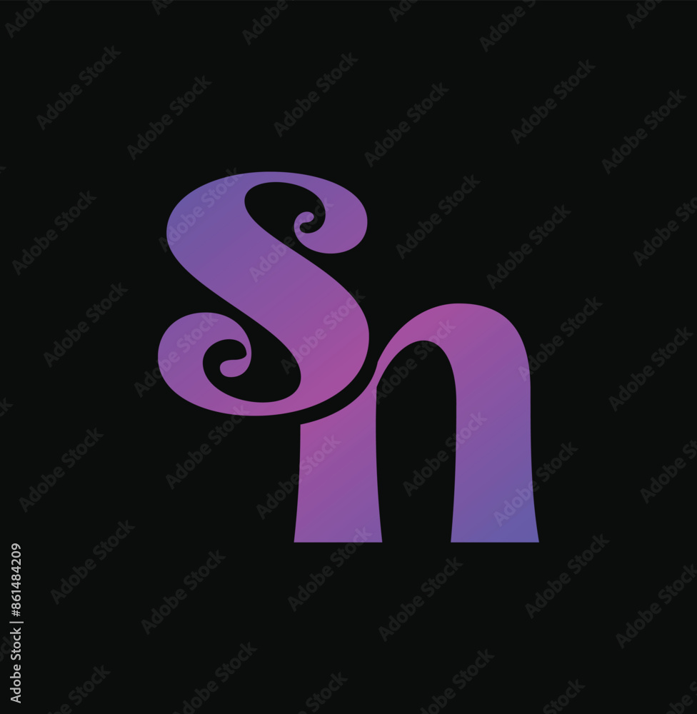 sn initial logo curvy font style sn merged icon for brand Stock Vector ...