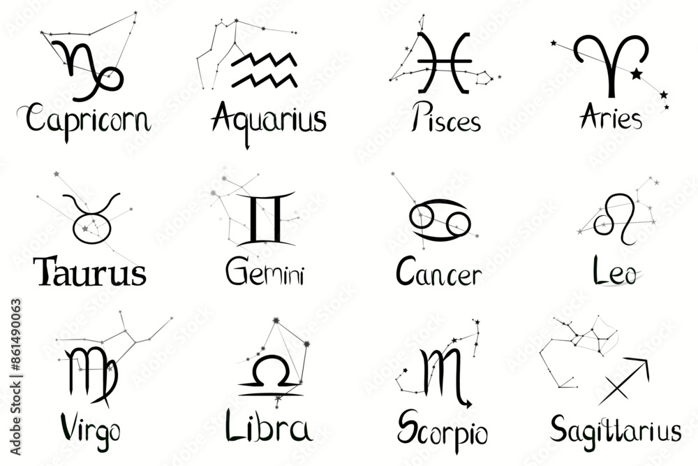 Icons Zodiac constellations and choreography. Vector retro graphic ...