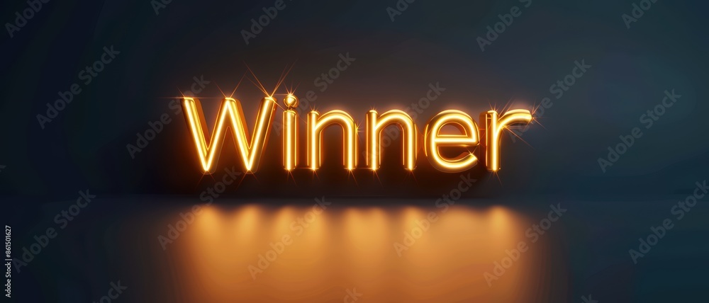 3D text "Winner" in bold gold letters with spotlight, dark background ...
