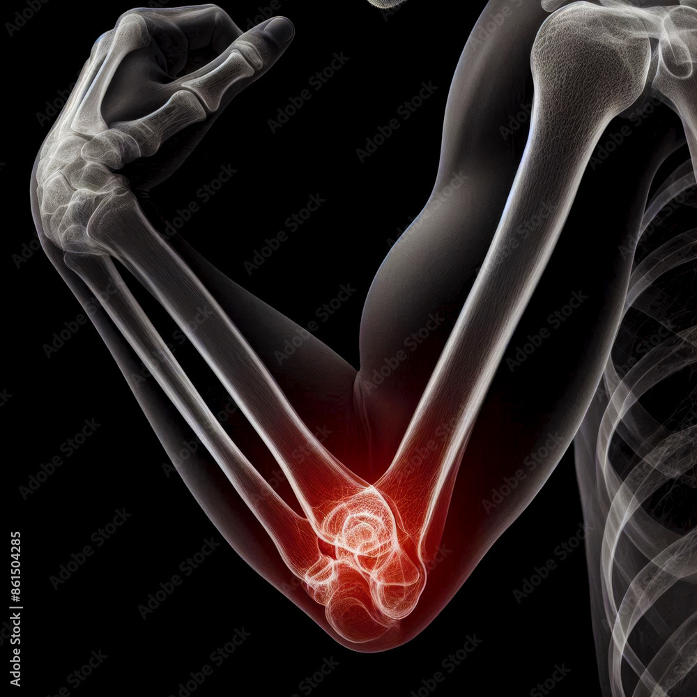 Anatomical X-Ray of Elbow with Painful Area Highlighted Stock ...