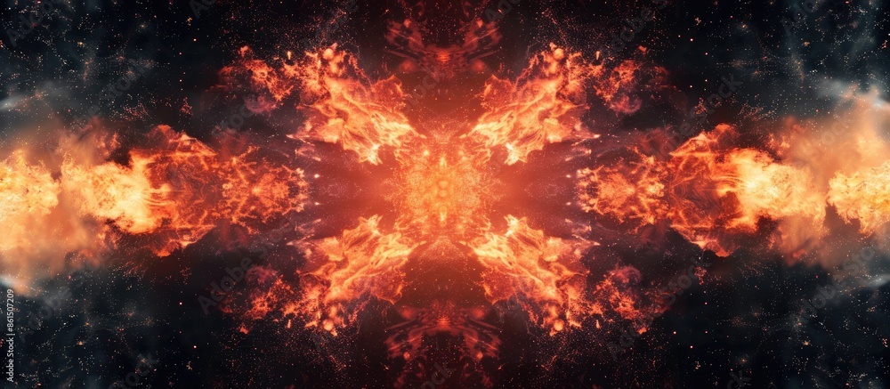 Abstract flaming explosion creating a burning effect on a black ...