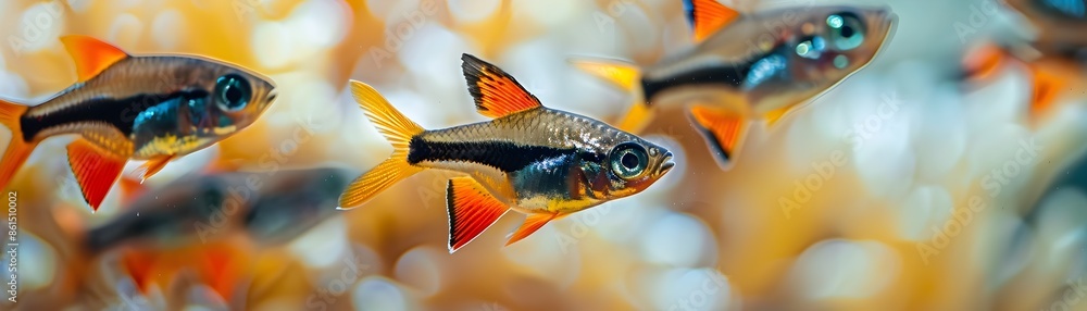 School of Vibrant Harlequin Rasboras Swimming Together in Aquarium ...