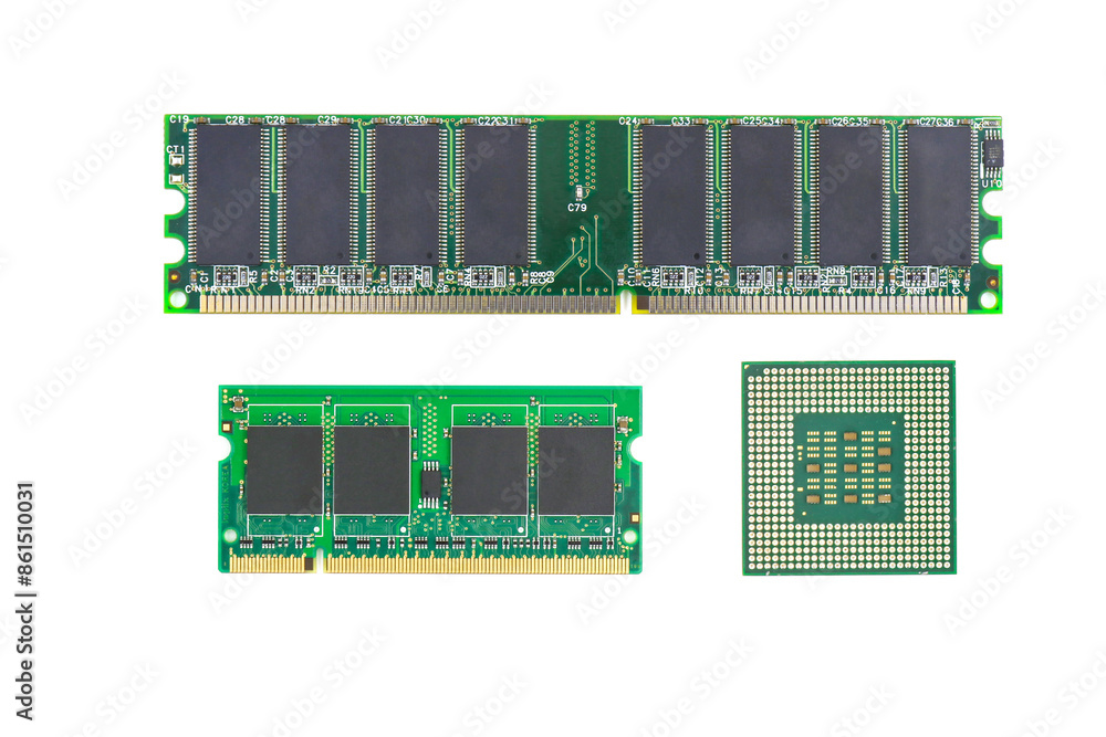CPU and RAM isolated on a white background. CPU and RAM for a laptop ...