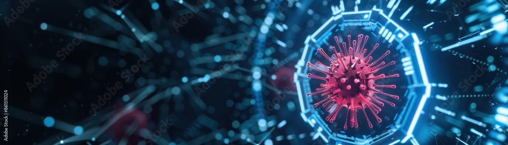 Virus icon, security breach alert, firewall illustration, top view ...