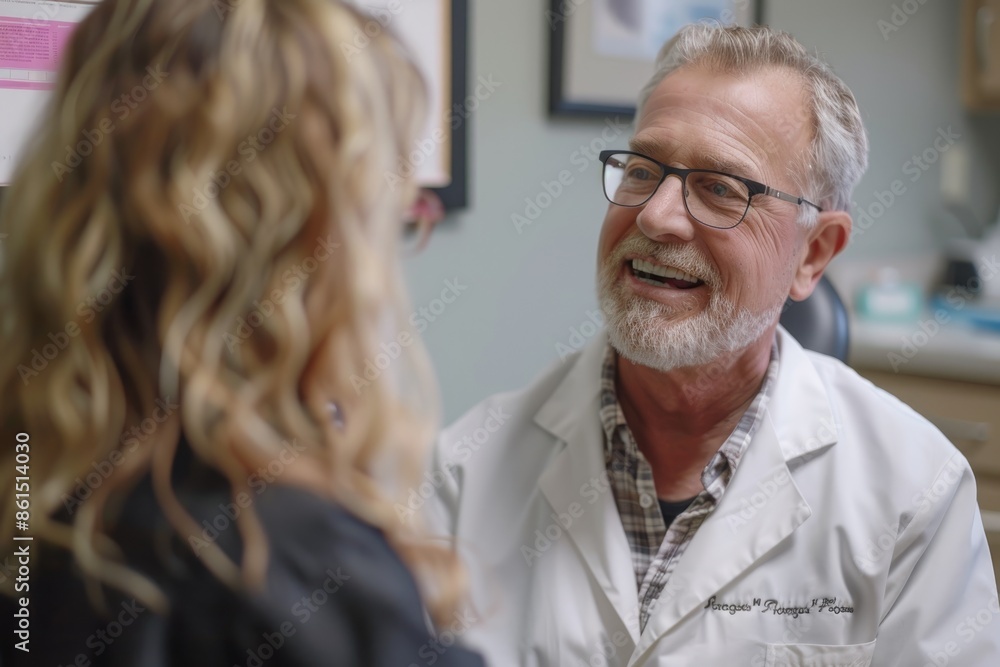 A doctor explaining a diagnosis to a patient using a chart in a private ...