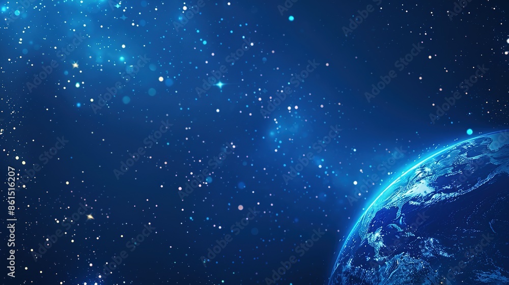 Planet Earth with Glowing Lights on Blue Gradient Background: High ...