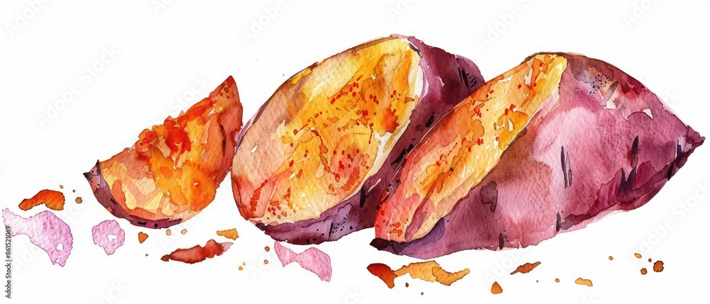 Adorable sweet potato watercolor clipart on a white background with ...