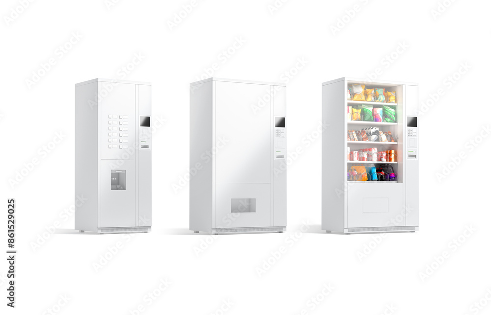 Blank coffee vending machine mockup, different types, side view Stock ...
