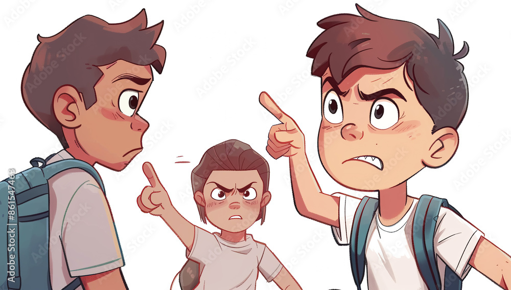 Sad Schoolboy with Backpack Surrounded by Pointing Fingers. Concept of ...