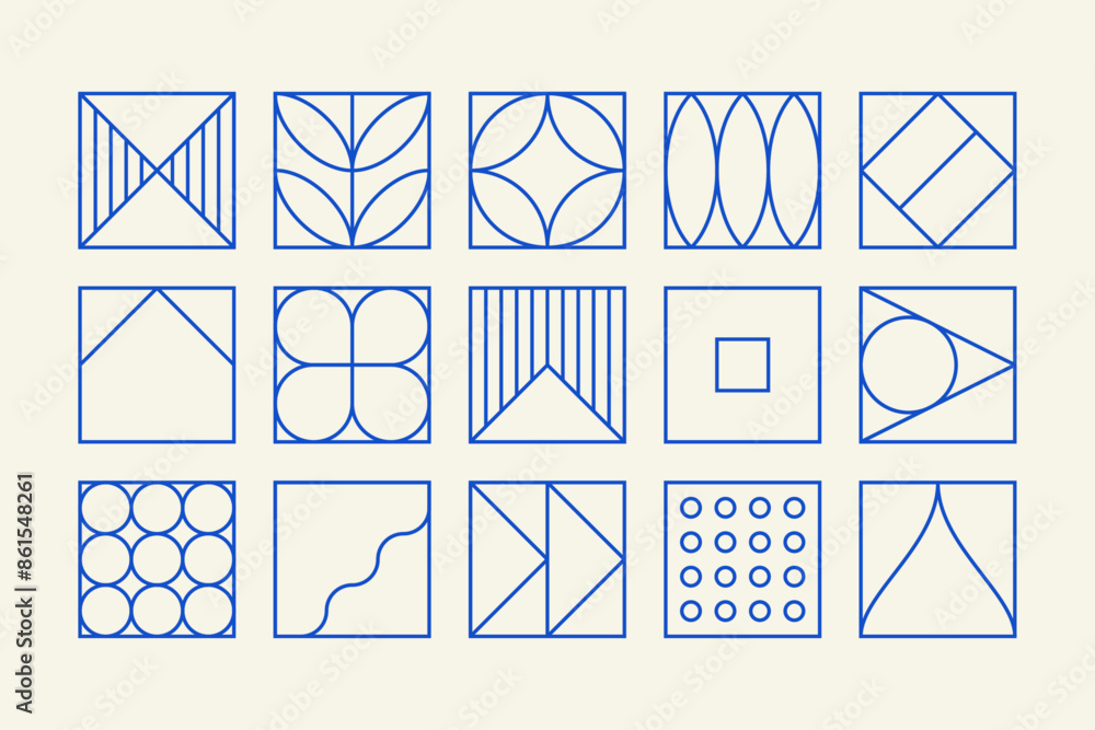 set of linear shapes inspired by mid-century modern and art deco ...