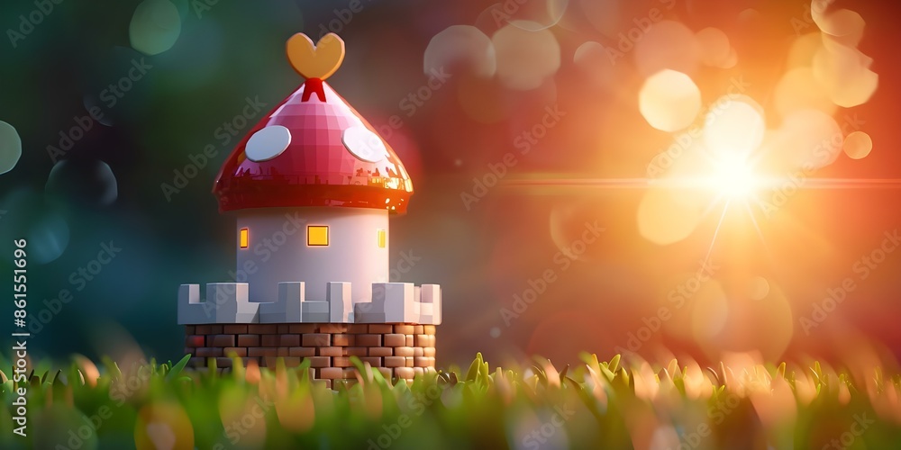 Vintage 8bit castle towers with nostalgic retro game style graphics ...