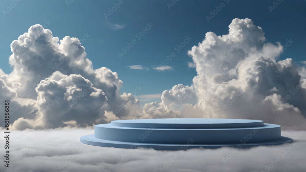 Cloud background podium blue 3d product sky white display platform ...