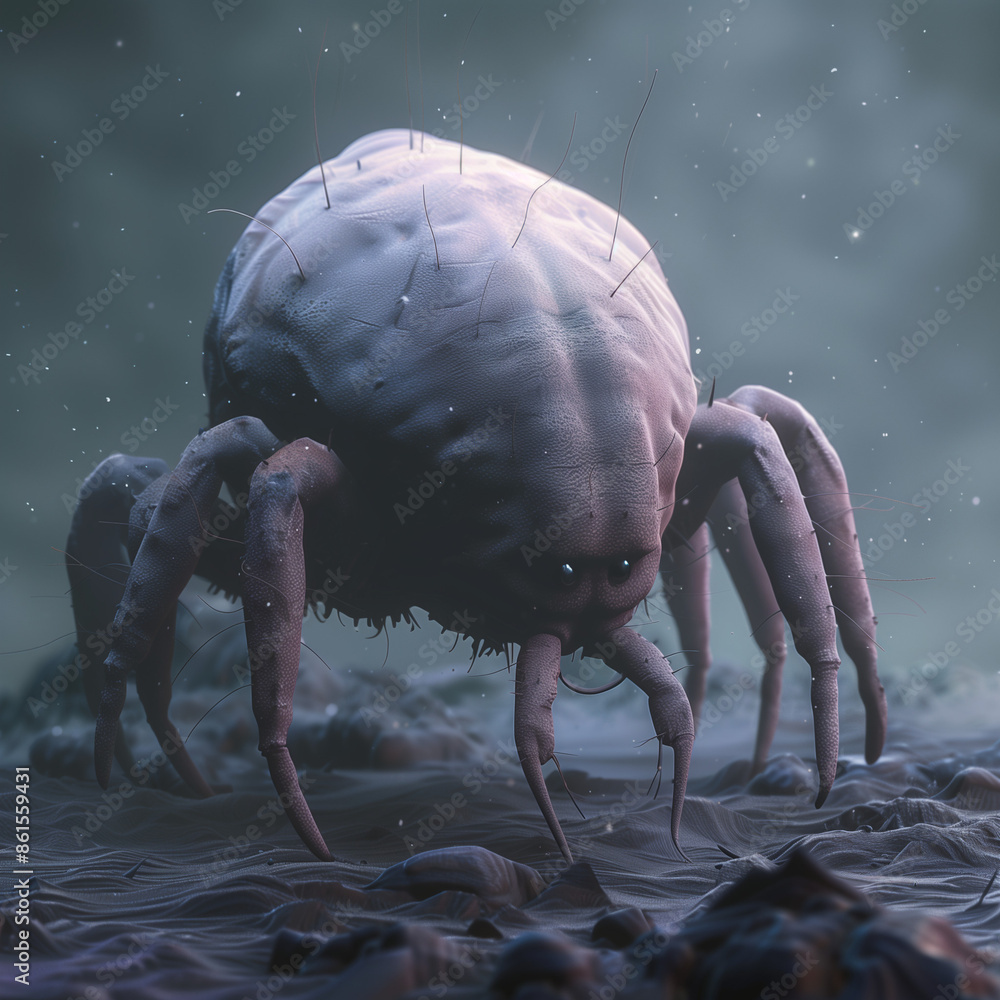 Realistic 3D rendered illustration of a house dust mite on a white ...