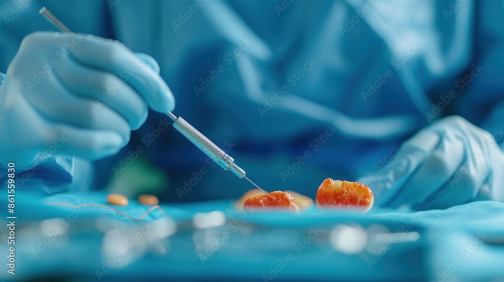 Liver biopsy procedure being performed in a clinical setting Stock ...