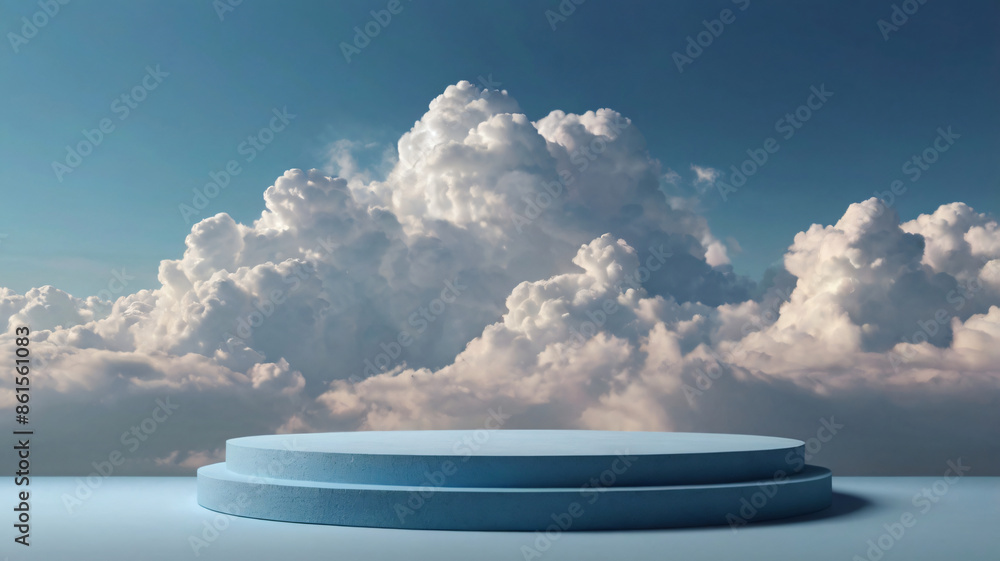 Cloud background podium blue 3d product sky white display platform ...