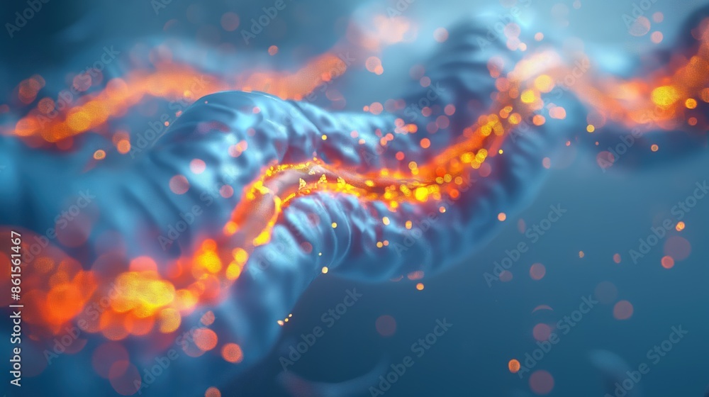 Detailed 3D rendering of human intestines with highlighted sections ...