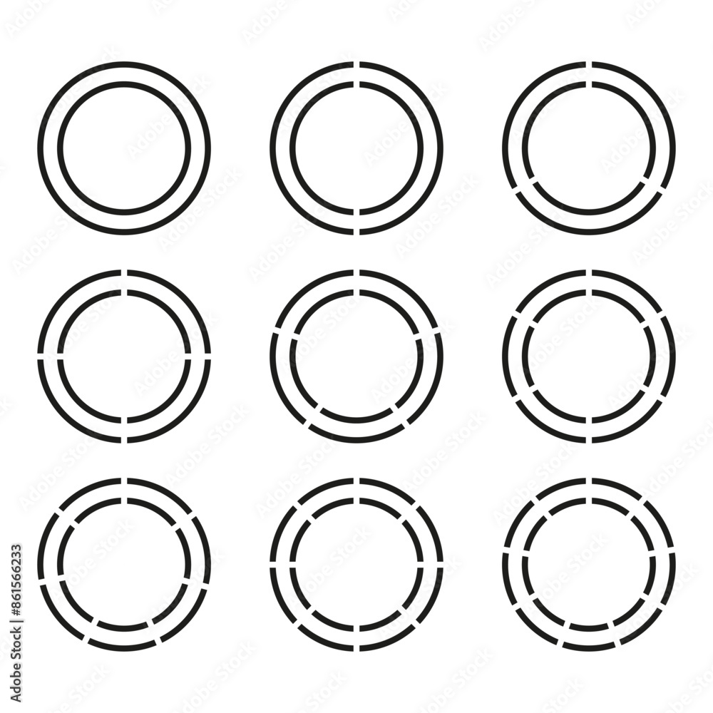 Circles divided diagram 3, 10, 7, graph icon pie shape section chart ...