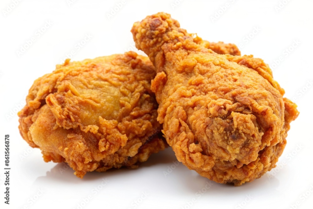 2 large chicken thighs batter and deep fried isolated on white ...