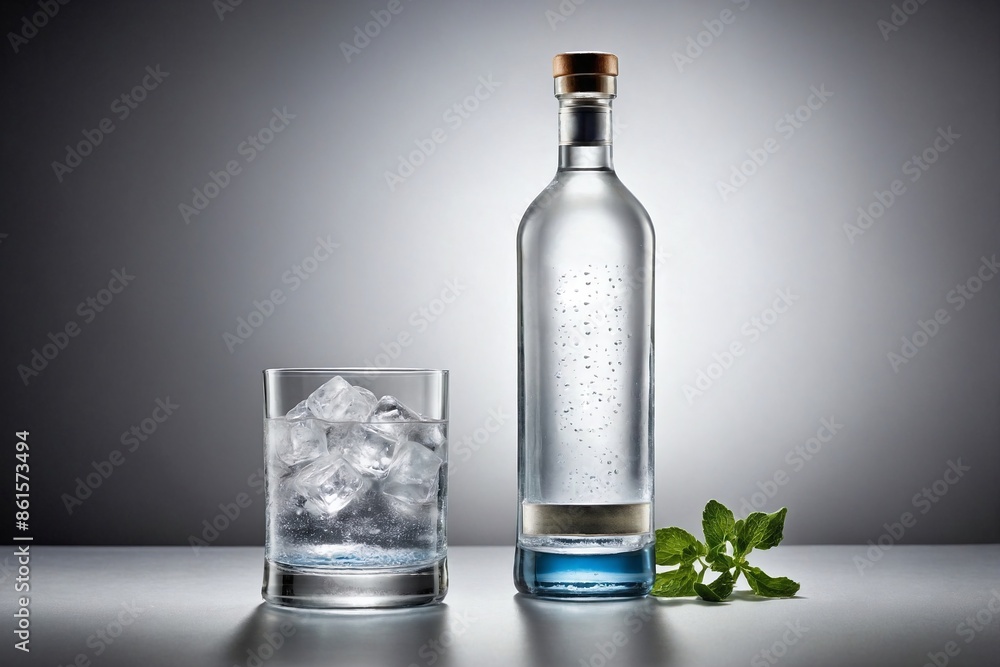 Foto de Vodka: A tall, elegant vodka bottle with condensation droplets ...
