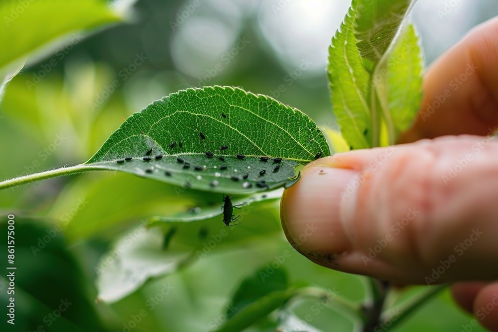 Ants and Aphids. Insect pests. Little black aphid Colony on a green ...