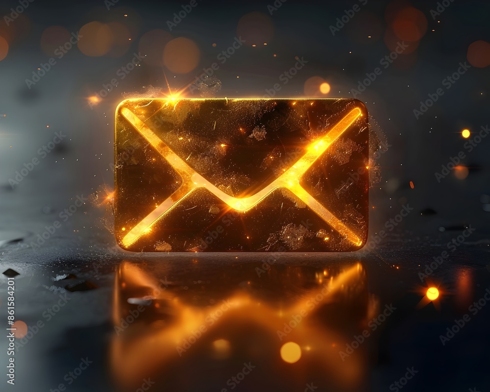 Glowing Gold Email Icon Concept with Soft Radiant Light Luxurious and ...