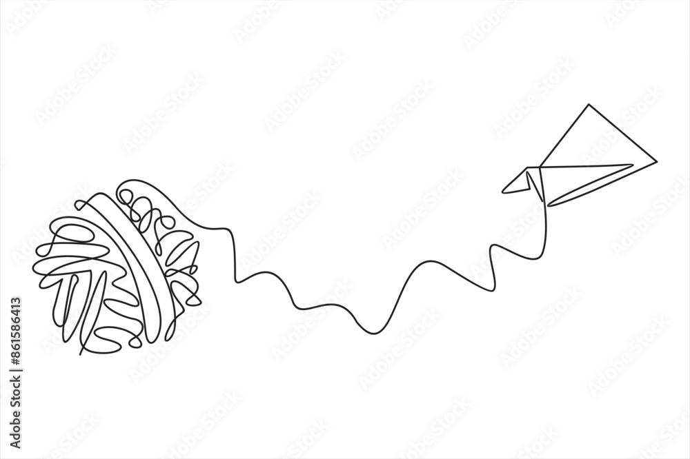 Continuous one line drawing of mental health concept with paper plane ...