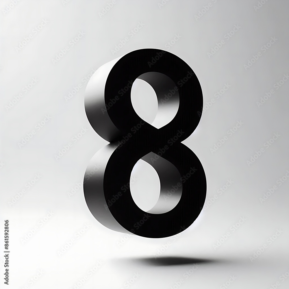 Black 3D numeral 8, resembling the infinity symbol, floating in mid-air ...