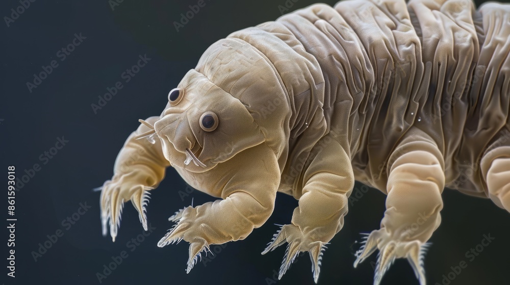 High-magnification photograph of a water bear (tardigrade) in its ...