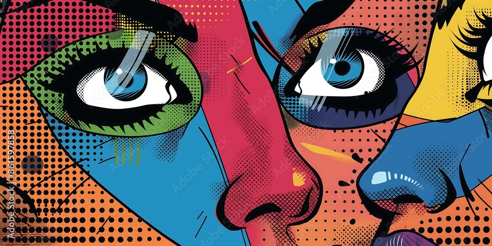 Comic Book Pop Art Faces Fun abstract background with pop art-style ...