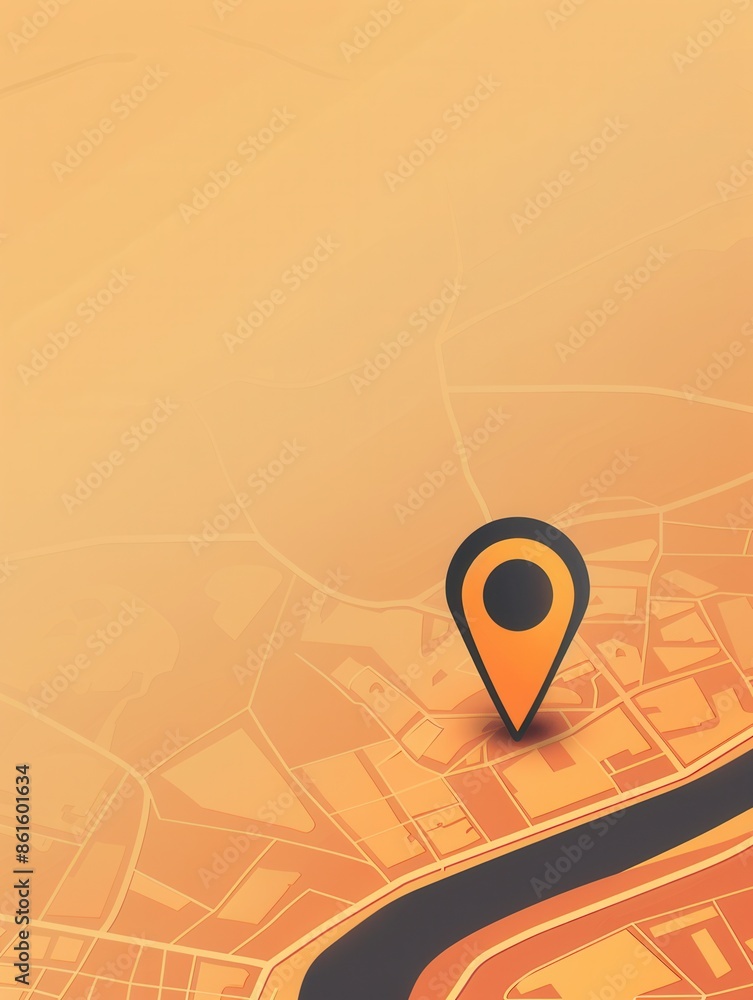 A simple and clean orange map background with a location pin. This ...